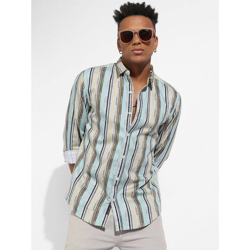 Buy Campus Sutra Mens Mint Green Faded Barcode Striped Shirt Online