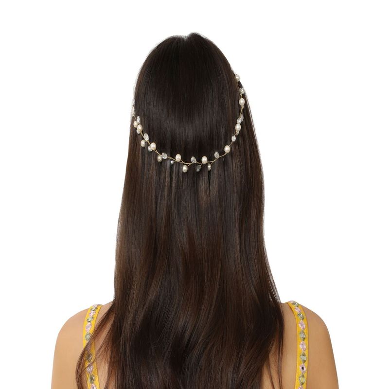 Buy AccessHer Gold Plated Beaded Tiara Comb Indo Western White Small ...