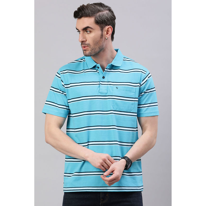 Buy Classic Polo Men's Light Blue Authentic Fit Striped Polo T-Shirt Online