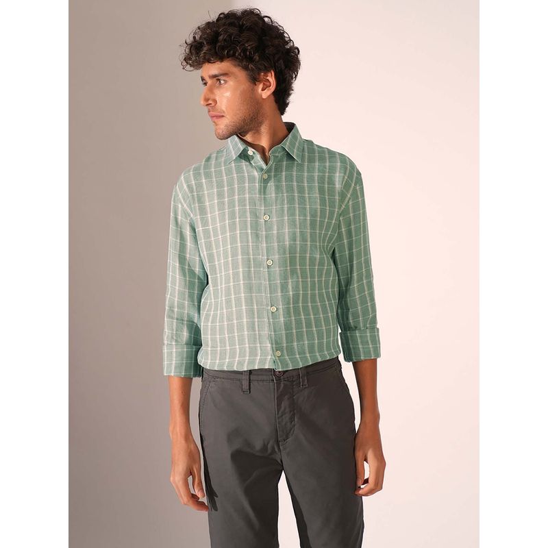 Buy Selected Green Check Print Full Sleeves Formal Shirt Online