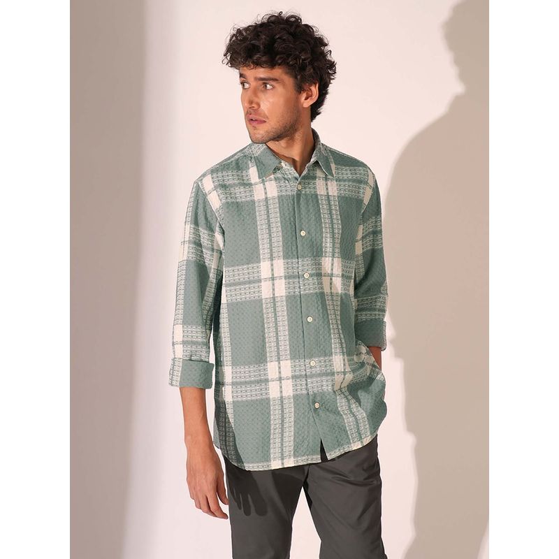 Buy Selected Green Check Cotton Casual Shirt Online