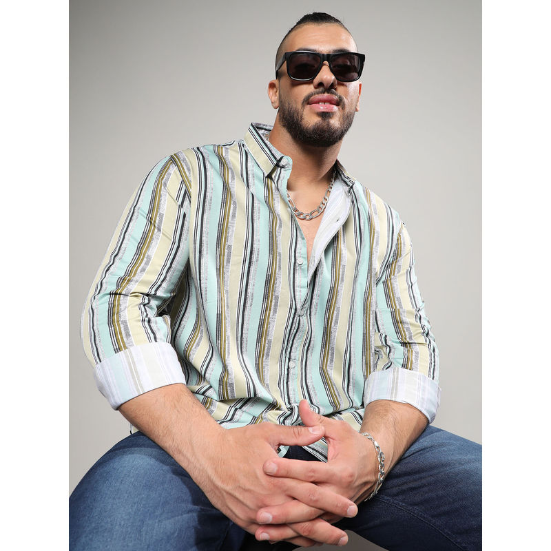 Buy Instafab Plus Mens Mint Green Faded Barcode Striped Shirt Online