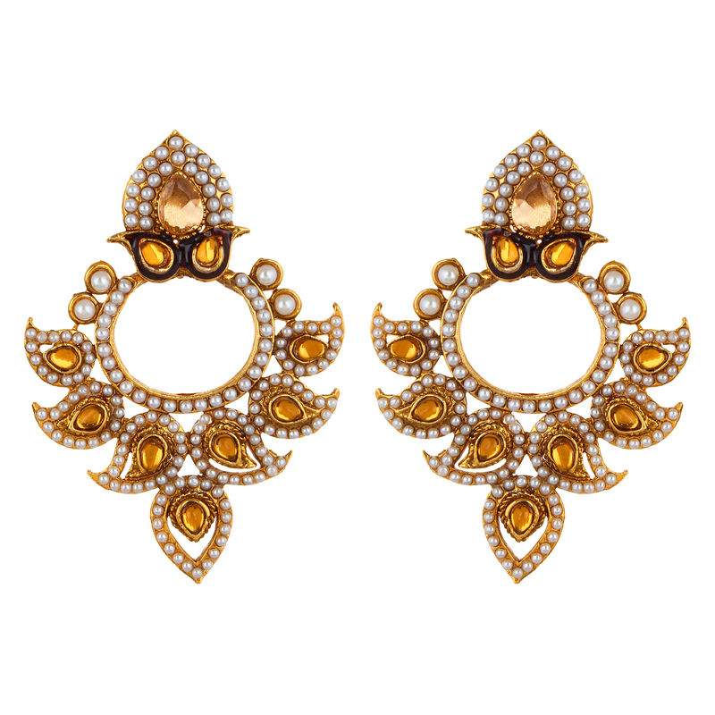 Buy OOMPH Jewellery Gold Plated Kairi Shape Pearl & Polki Traditional ...