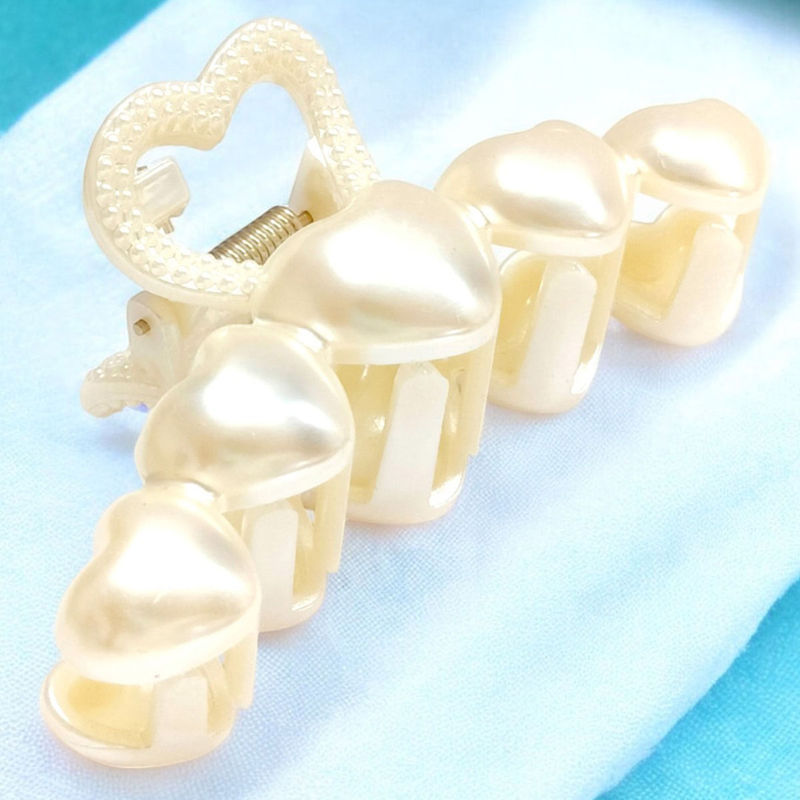 Buy OOMPH White Heart Shape Pearl Beads Large Big Hair Clip Online