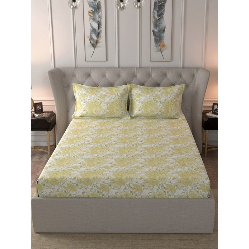 Inhouse by Maspar Glam Edenic Yellow Print 210TC Cotton Double Bed ... Inhouse by Maspar Glam Edenic Yellow Print 210TC Cotton Double Bed ...