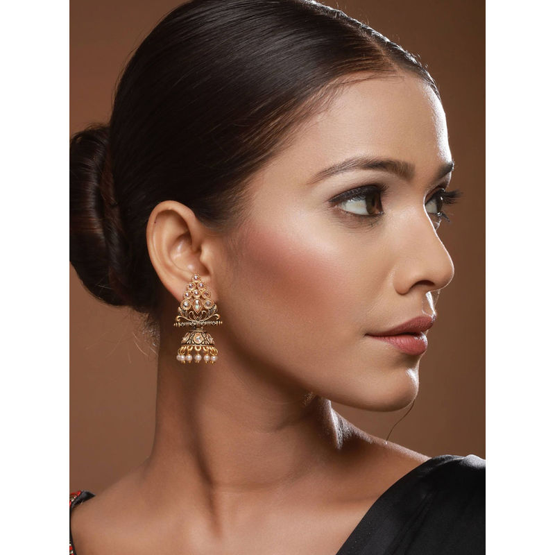 Buy Aatmana Gold-Plated Kundan Studded Triangular Shaped Jhumka ...