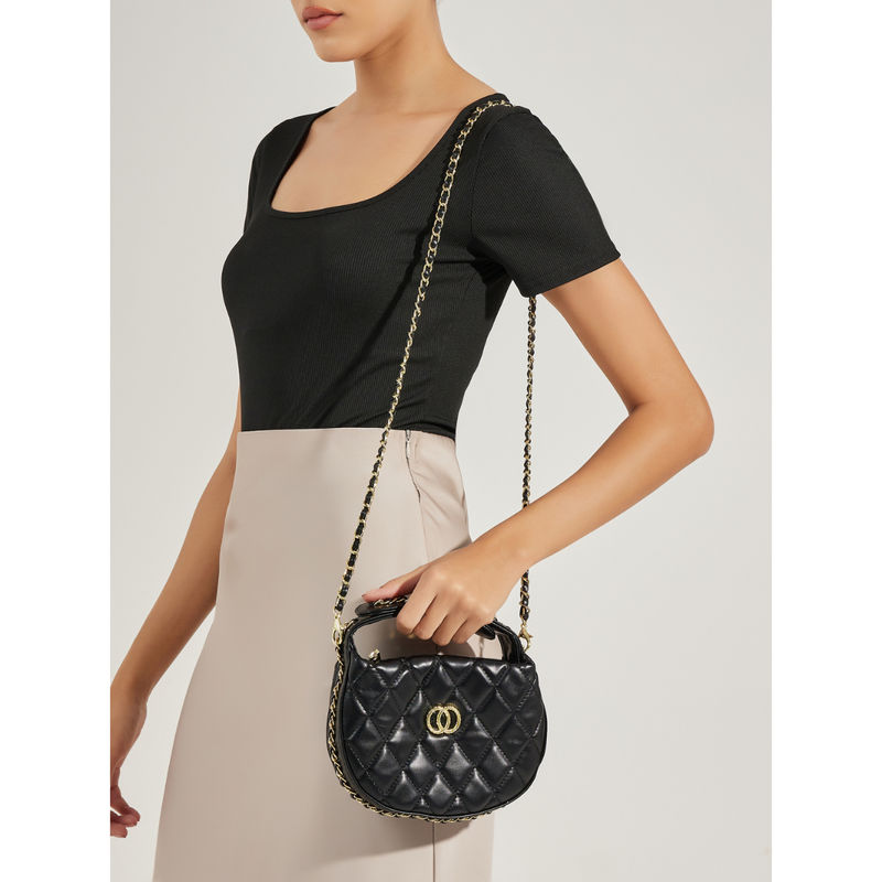 Buy Styli Women's Black Pu Diamond Pattern Mini Sling Bag Online