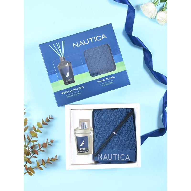 Buy Nautica Fluffy Cotton Face Towel Set with Reed Diffuser (Cross View ...