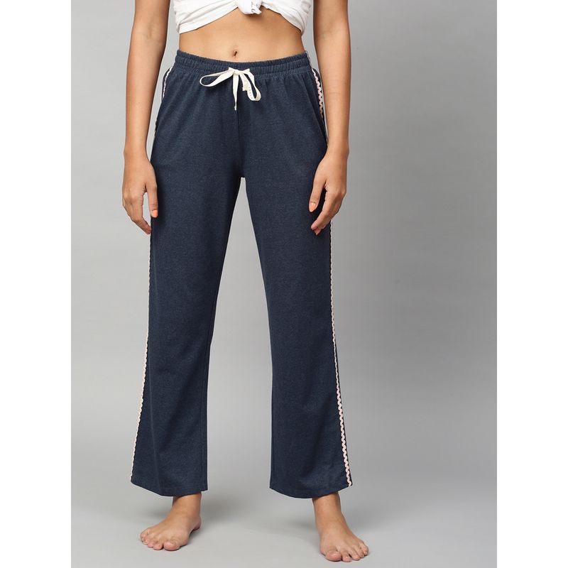 Buy Chemistry Blue Melange Lounge Pants W- Ric Rac Detailing Blue Online