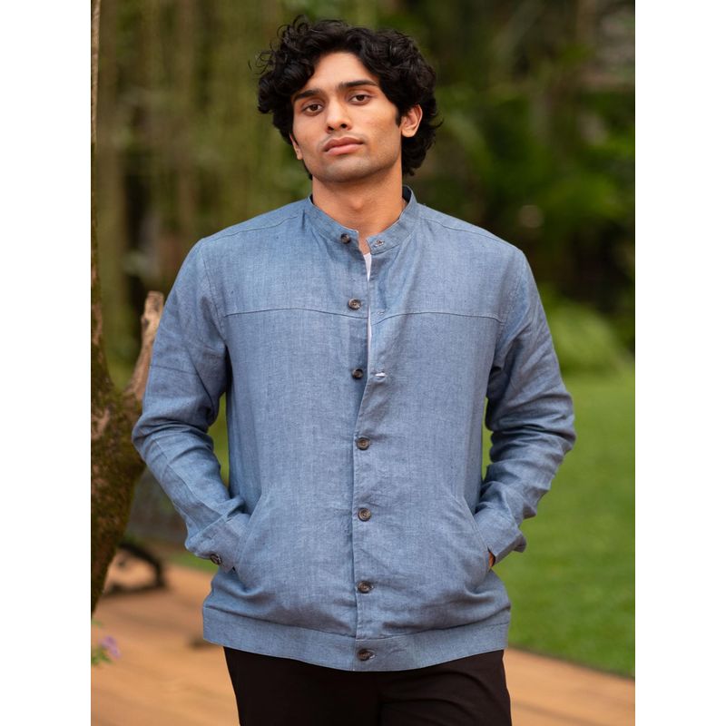 Buy Creatures of Habit Linen Button Down Jacket Denim Blue Online