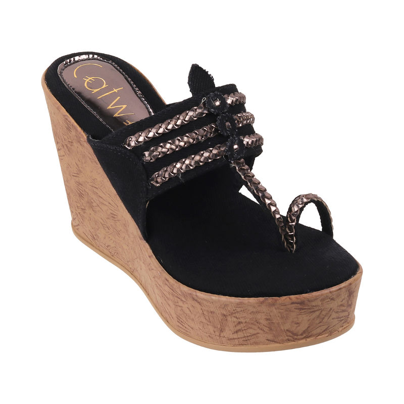 Buy Catwalk Women Round Toe Black Wedges Online