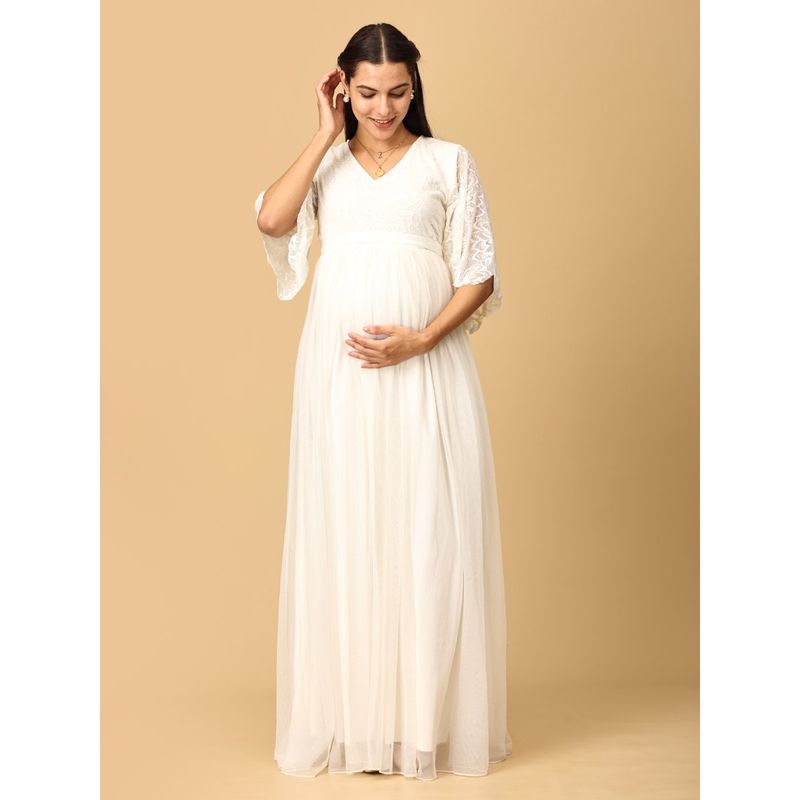 Buy The Mom Store White Whisper Maternity Photoshoot Gown with Belt ...