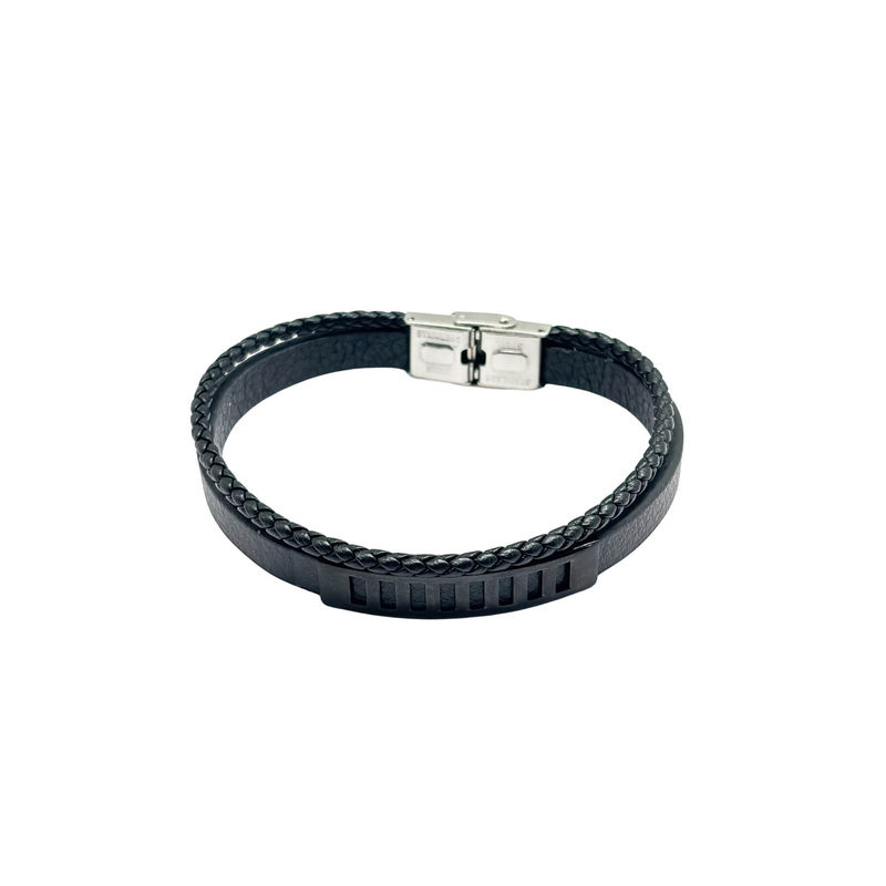 Buy The Tie Hub Black Braided Faux Leather Bracelet with Textured Black ...