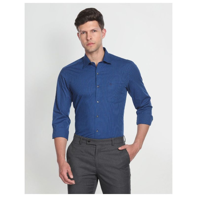 Buy Arrow Blue Micro Check Dobby Formal Shirt Online