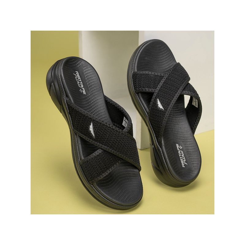 Buy Red Tape Women Textured Black Sandals Online