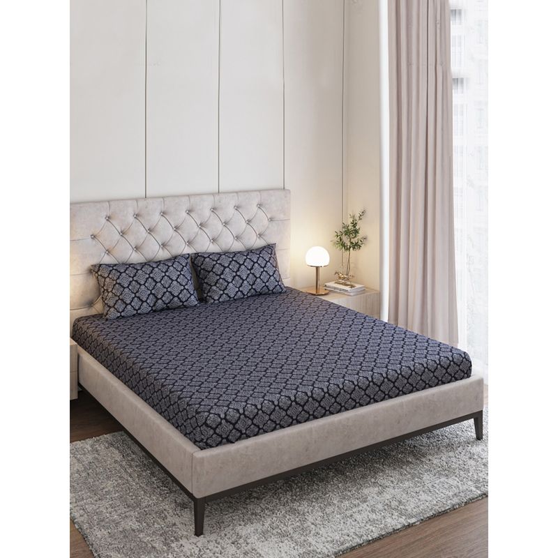 Buy SEEVO Elvira Bedsheet with 2 Pillow Covers - Midnight Blue Online