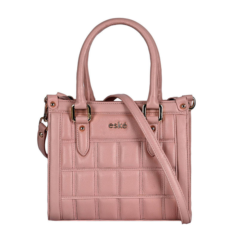 Buy Eske Women Pink Viviana Textured Handbag with Detachable Strap Online