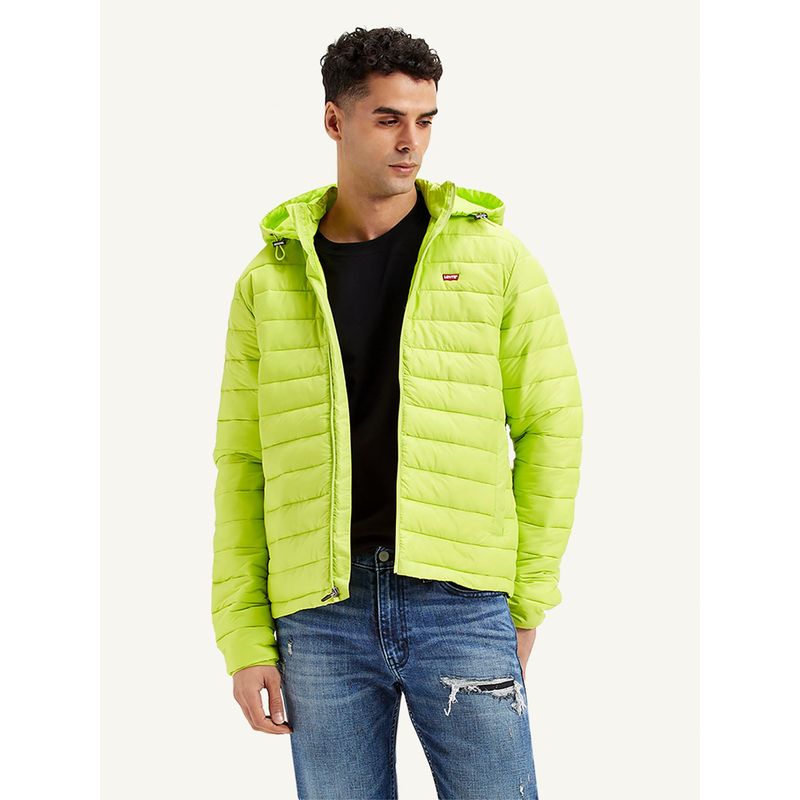 Buy Levi's Mens Solid Lime-Green Hooded Puffer Jacket Online