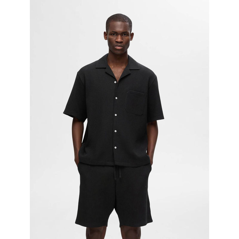 Buy Selected Black Cuban Collar Casual Shirt Online