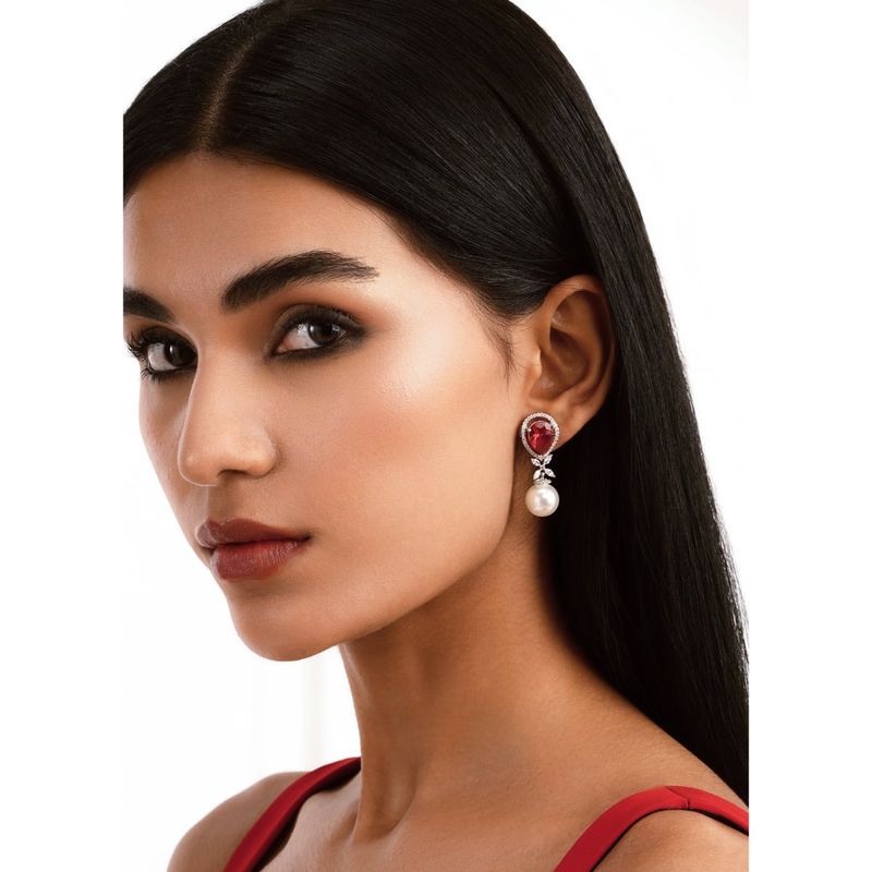 Buy Curio Cottage Ruby Rush Pearl Drop Earrings Online