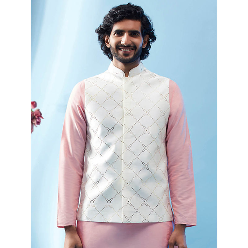 Buy KISAH Men White Nehru Jacket Online