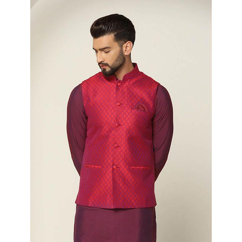 Buy KISAH Men Red Nehru Jacket Online