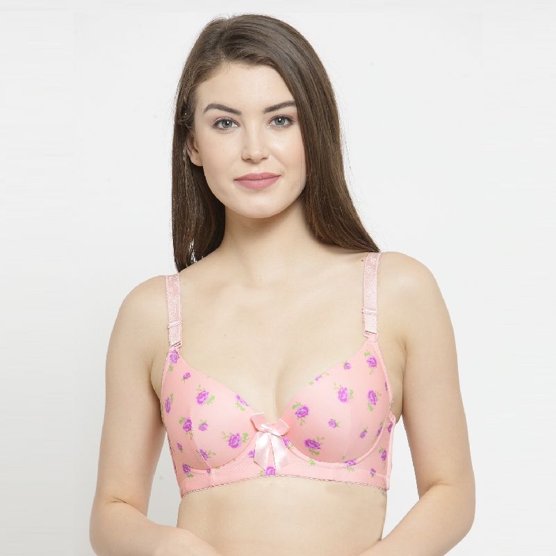 Buy PrettyCat Elegant Floral Print Bra - Pink Online