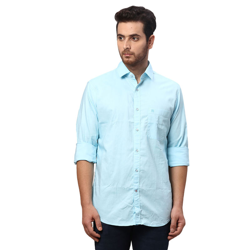 Buy Raymond Slim Fit Solid Blue Casual Shirt Online