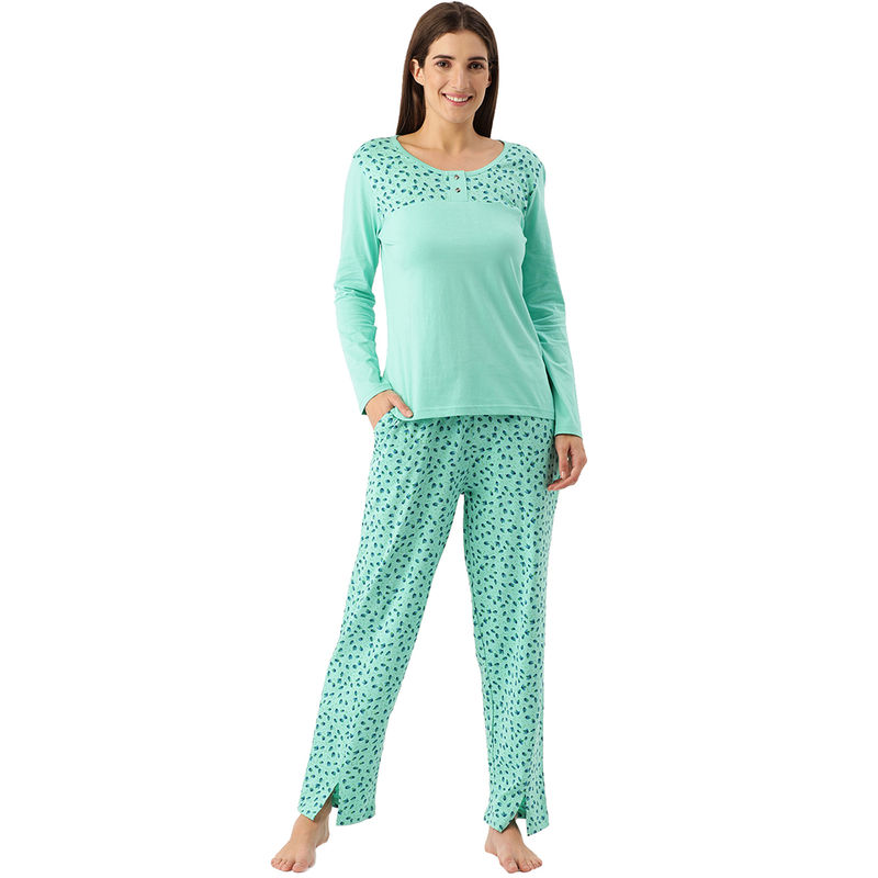 Slumber Jill Full Sleeve Pistach Green Pyjama Set Pack of 2: Buy ...