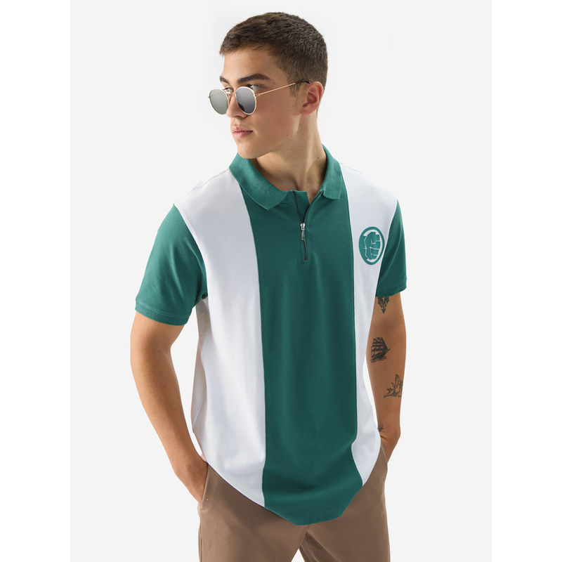 Buy The Souled Store Official Hulk: Logo (Colourblock) Zipper Polo T ...