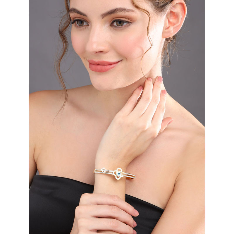 Buy Prita Floral Evil Eye Studded Gold-Plated Bracelet Online