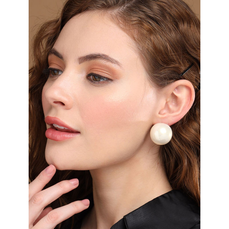 Buy Prita White Pearl Oversized Silver-Plated Stud Earrings Online