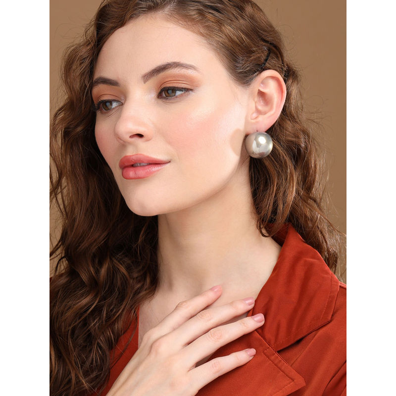 Buy Prita Grey Pearl Sphere Oversized Silver-Plated Earrings Online