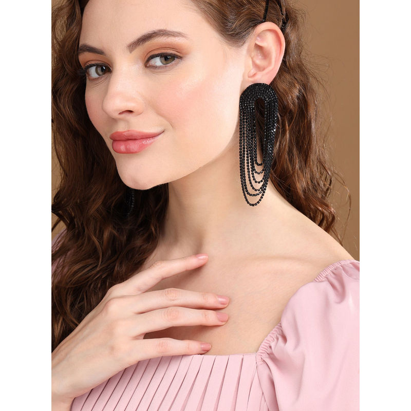 Buy Prita Black Studded Closed Tassel Drop Earrings Online