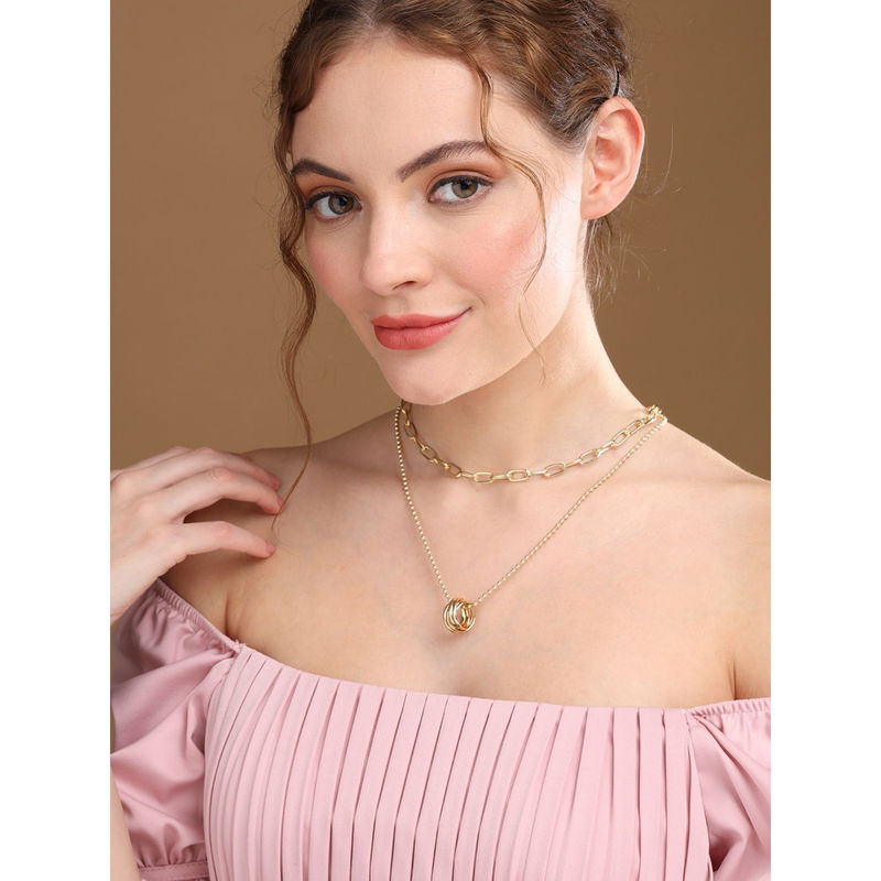 Buy Prita Dual Layered Beaded Link Ring Drop Gold-Plated Necklace Online