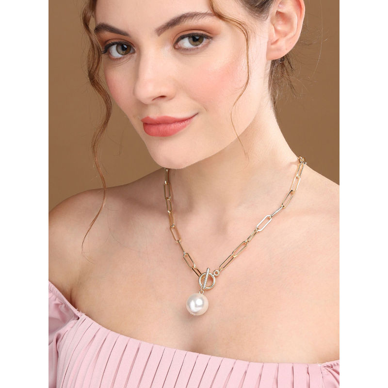 Buy Prita Long Links Pearl Drop Gold-Plated Necklace Online