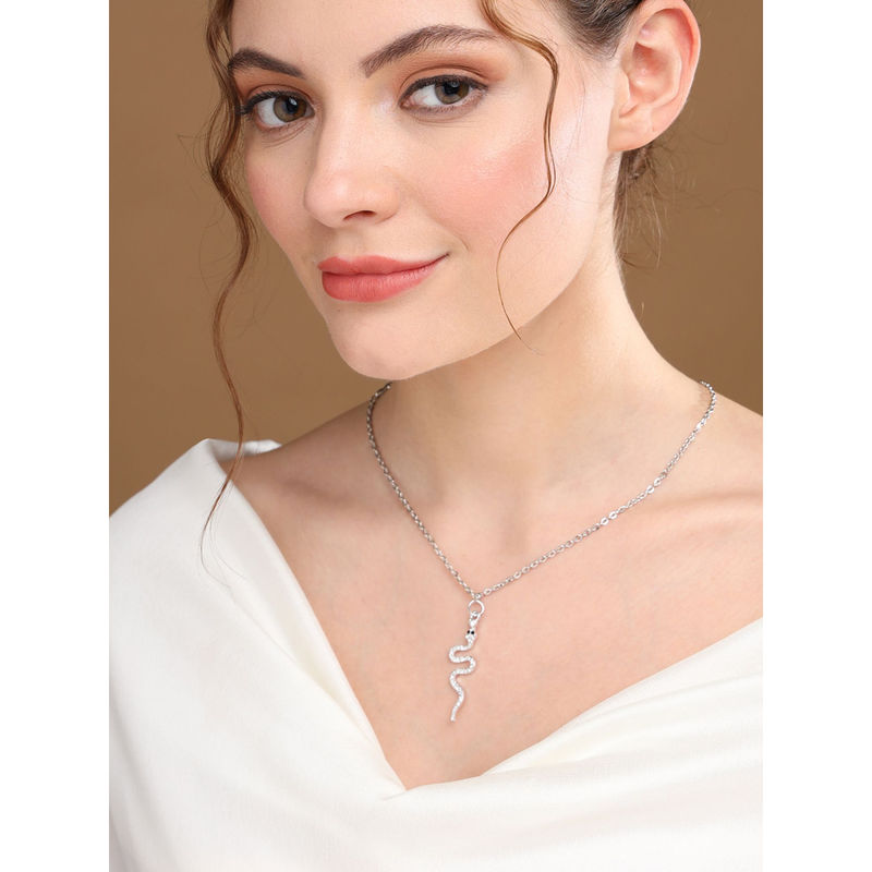 Buy Prita Studded Snake Silver-Plated Link Necklace Online