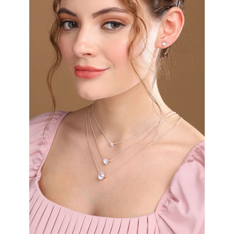 Buy Prita Triple Layer Solitaire Rose Gold-Plated Jewellery Set Online