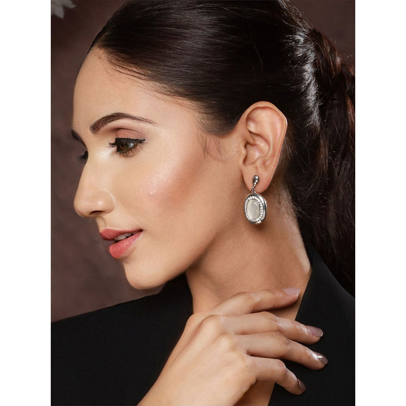 Buy Prita Oval Stone Studded Ad Silver-Plated Drop Earrings Online