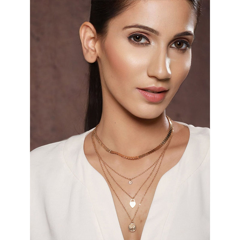 Buy Prita Embossed Round Heart Layered Gold-Plated Necklace Online