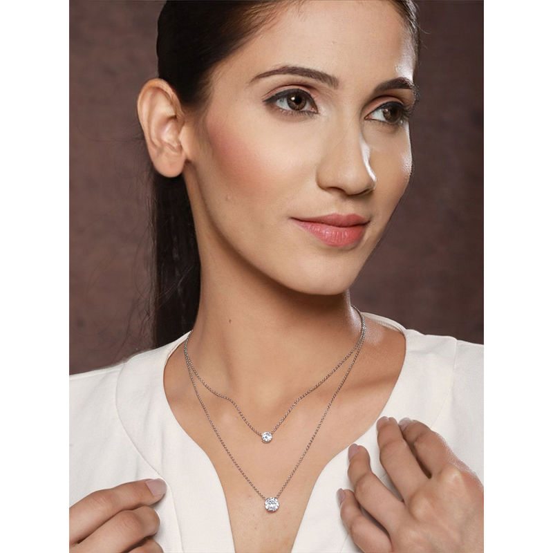 Buy Prita Dual Layered Solitaire Silver-Plated Necklace Online