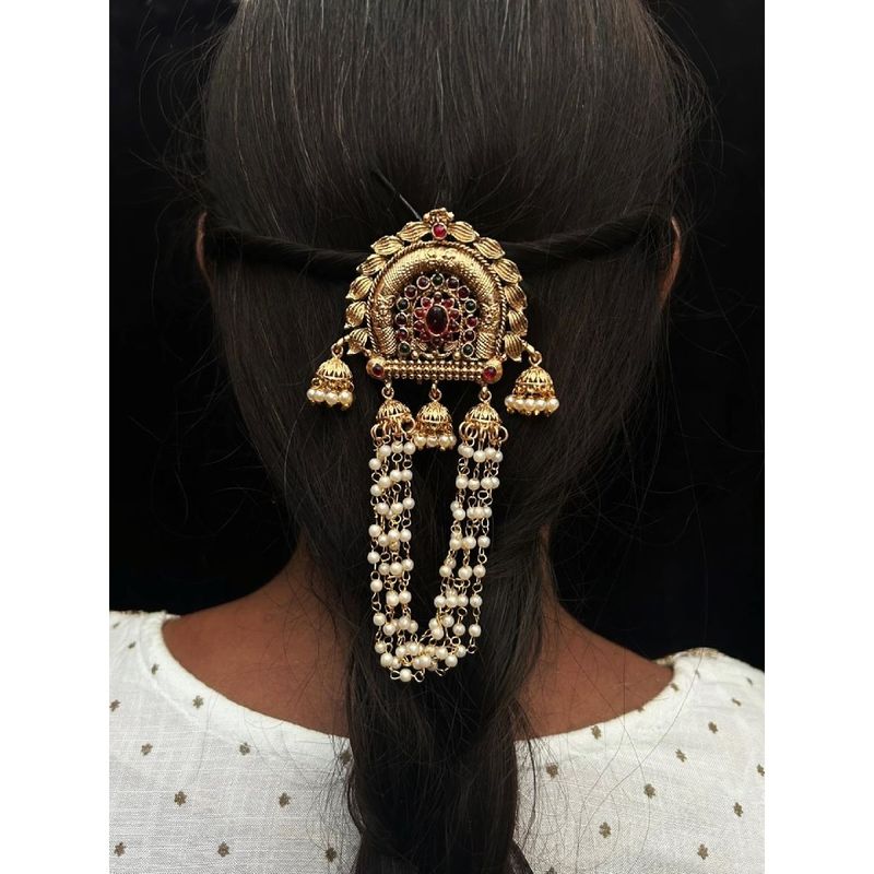 Buy GRIIHAM Multi-Color Gold Finish Half Hair Temple Collection Choti ...