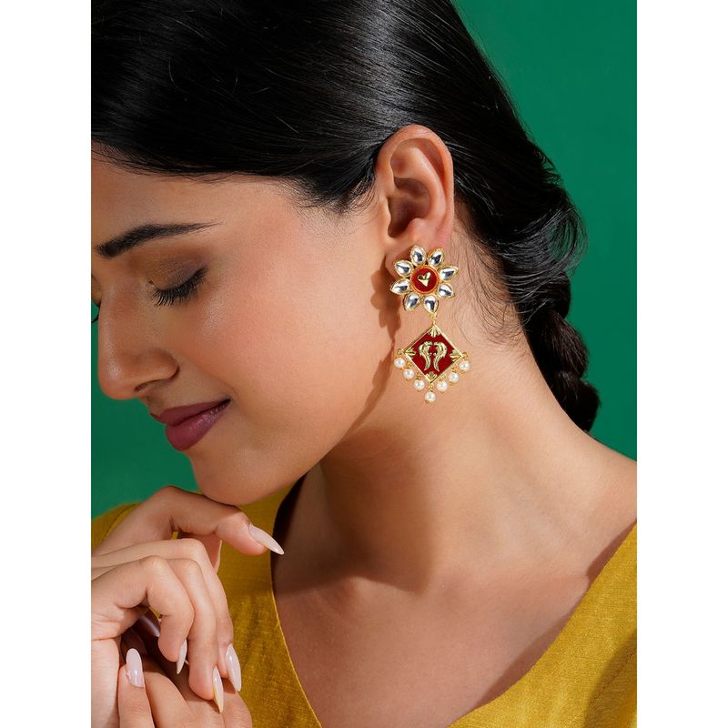 Buy Teejh Dekho Magar Pyaar Se Maroon and Orange Truck Art Earrings Online