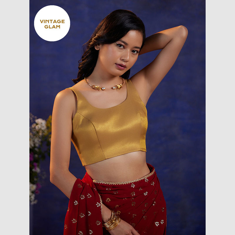 Buy Gajra Gang Vintage Rani Gold Solid Choli GGBL12 Online