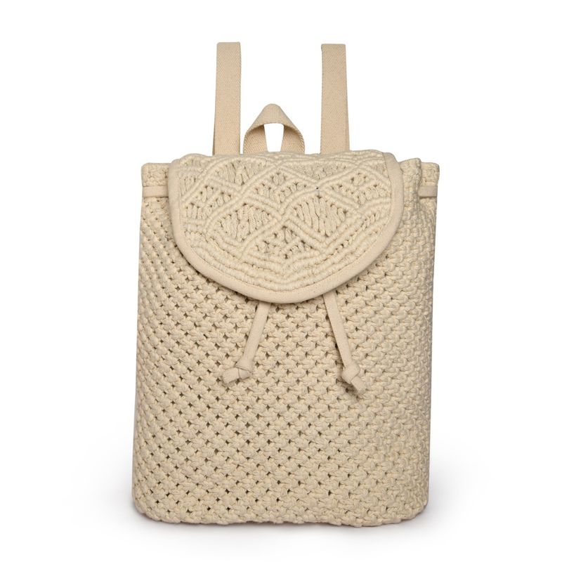 Buy Accessorize London Women's Off White Woven Macrame Backpack Online