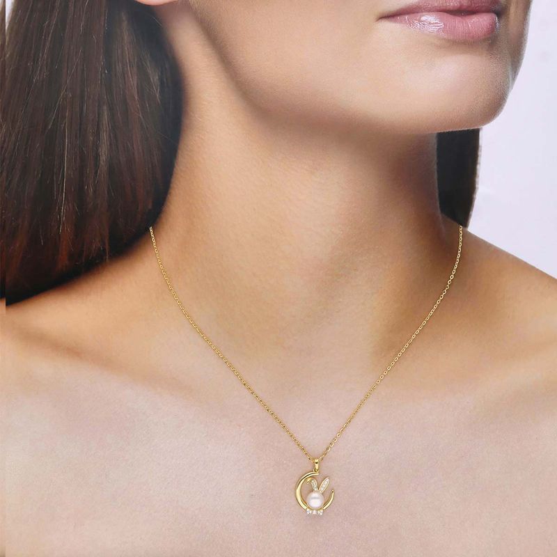 Buy Kai Jewel Sterling Silver Gold Dainty Pearl Bunny Chain Necklace Online