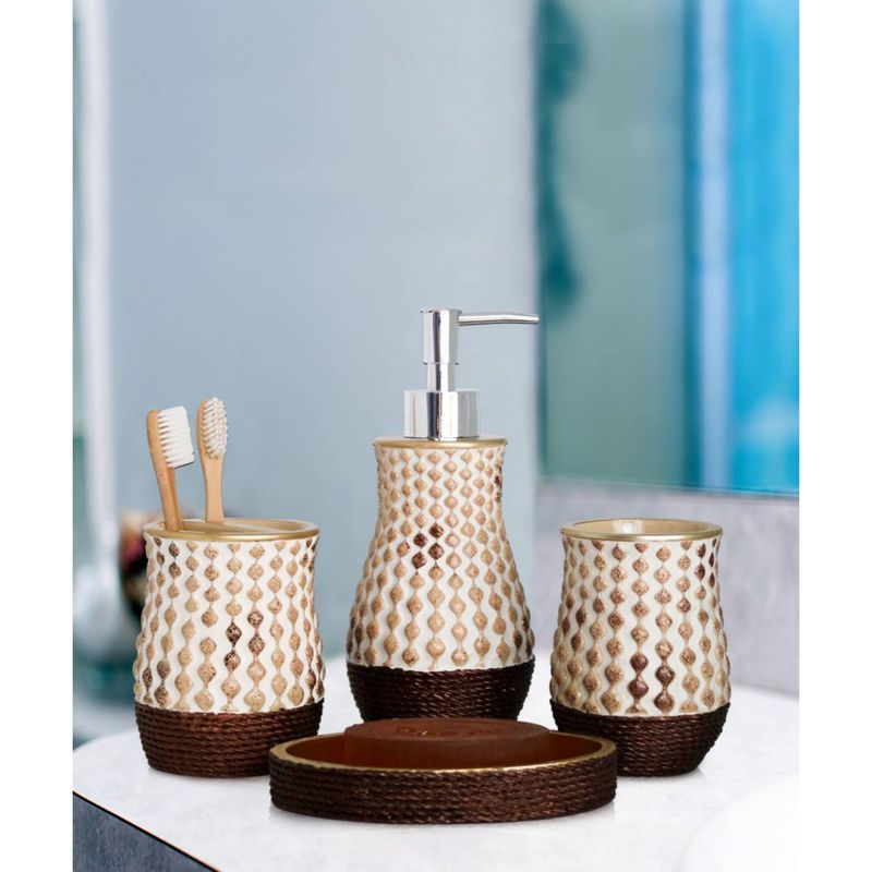 Buy Shresmo Bathroom Set 4 Piece, Beige Polyresin Bath Set Collection ...