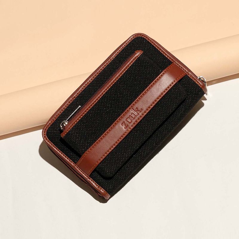 Buy Zouk Jet Black Classic Zipper Wallet Online