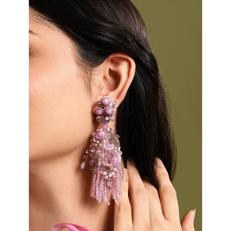 Buy House of D'oro Mauve Stone Jhumka Long Earrings Online