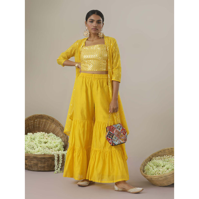 Gajra Gang by Nykaa Fashion Pataka Mustard Top With Sharara & Jacket ...